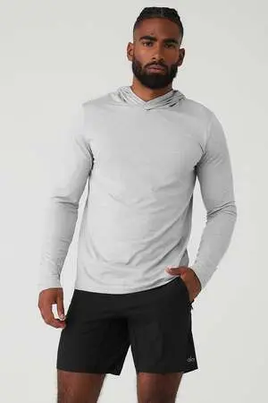 Alo Yoga Conquer Reform Long Sleeve With Hood Sweatshirt - Athletic Heather Grey