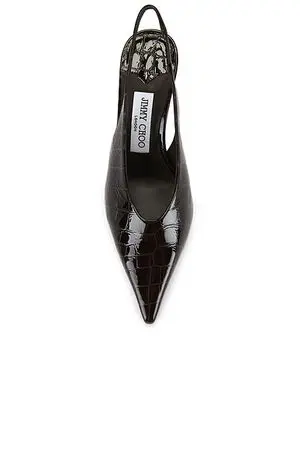 JIMMY CHOO Isa Shiny Croc Embossed Leather 95 Slingback Pumps - Sambuco