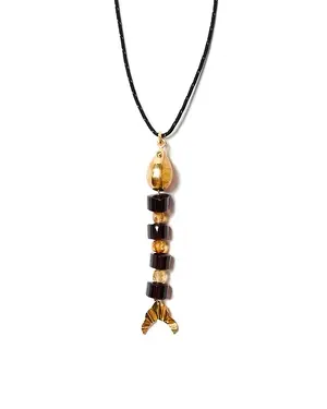 Chan Luu Multi Gemstone Fish Black Cord Pendant Necklace, 42 - Smokey Quartz