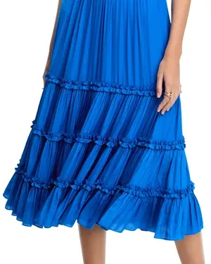 T Tahari Elbow Sleeve Split Neck Tiered Dress