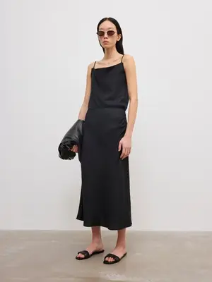 HOUSE OF DAGMAR Draped A-line Linen Blend Midi Skirt