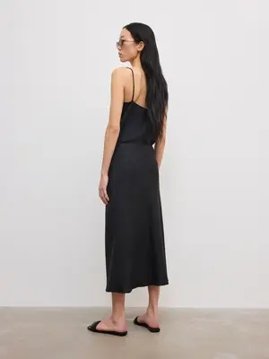 HOUSE OF DAGMAR Draped A-line Linen Blend Midi Skirt