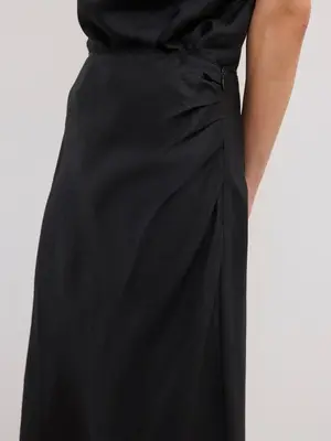 HOUSE OF DAGMAR Draped A-line Linen Blend Midi Skirt