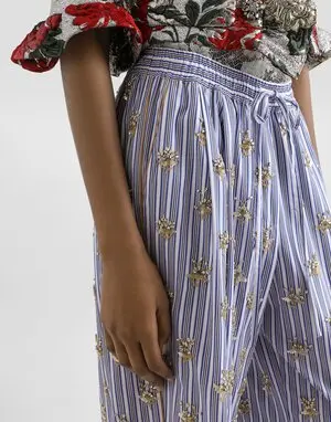 Dolce & Gabbana Floral Embroidered Poplin Trousers - Multicolor