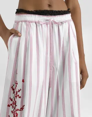 Dolce & Gabbana Poplin Trousers With Floral Embroidery - Multicolor