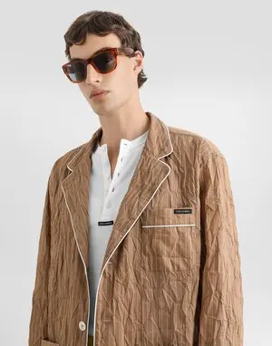 Dolce & Gabbana Crinkled Striped Fabric Shirt-style Vanity Robe