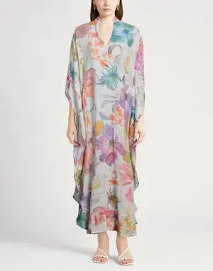 120% Lino Floral-print Linen Maxi Kaftan Dress