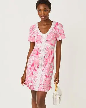LILLY PULITZER Evita Short Sleeve Stretch Shift Dress - Confetti Pink Rosanna
