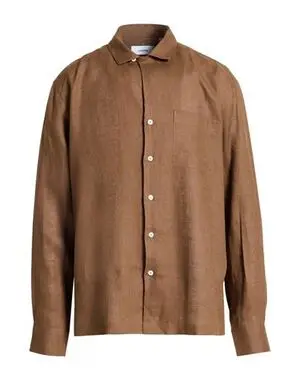 LARDINI Man Shirt White Size M Linen Brown