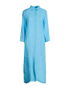 120% Lino Midi Shirt Dress - Blue