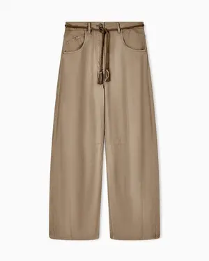 Giorgio Armani Cupro And Linen Trousers With Belt - Brown