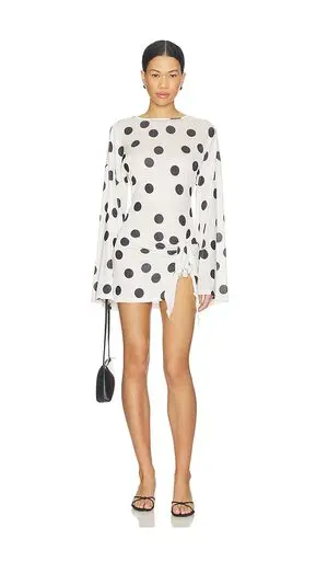 Lioness Cosmic Mini Dress In White - Moonlight Polka