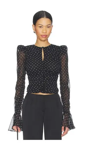 ROTATE BY BIRGER CHRISTENSEN Chiffon Ruched Top In Black - 1000 Black Combo