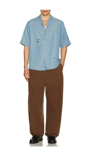 Scotch & Soda Basquiat Relaxed Fit Short Sleeved Shirt In Washed Indigo In Blue