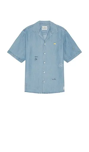 Scotch & Soda Basquiat Relaxed Fit Short Sleeved Shirt In Washed Indigo In Blue