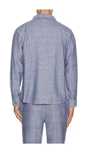VINTAGE SUMMER Long Sleeve Linen Button Down Shirt In Blue