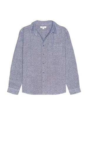 VINTAGE SUMMER Long Sleeve Linen Button Down Shirt In Blue