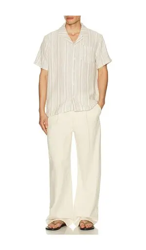 VINTAGE SUMMER Basket Weave Camp Shirt In White