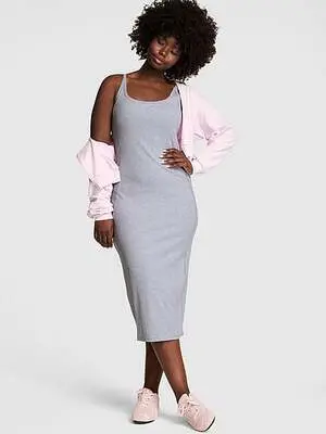 Pink All-day Soft Rib High-neck Midi Dress - Grey