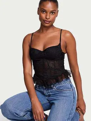 Victoria's Secret Dream Angels Dare To Lace Ruffle Bra Top - Black