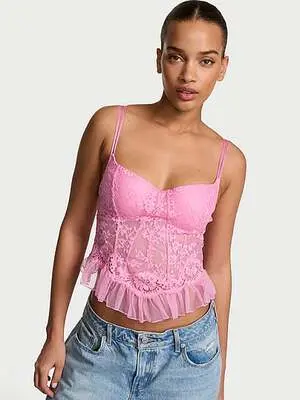Victoria's Secret Dream Angels Dare To Lace Ruffle Bustier Top - Pink