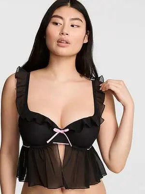 Pink Lightly Lined Babydoll Bra Top - Black