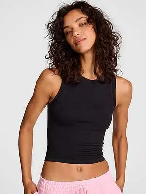 Pink Soft Seamless High-neck Cropped Tank - Black