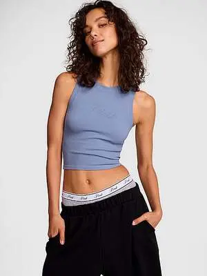 Pink Soft Seamless High-neck Cropped Tank - Blue