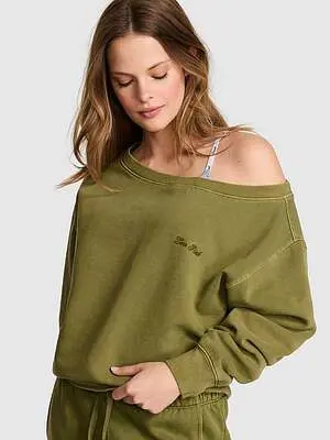 Pink Campus Fleece™ Rib Off-the-shoulder Sweatshirt - Green