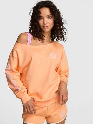 Pink Campus Fleece Rib Off-The-Shoulder Sweatshirt Orange