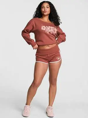 Pink Campus Fleece Foldover Shorts - Brown