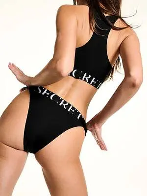 Victoria's Secret Cotton Exploded Logo 90s Brief Panty Black