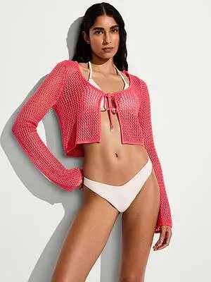 Victoria's Secret Swim Beachwear Crochet Tie-front Long-sleeve Top - Pink