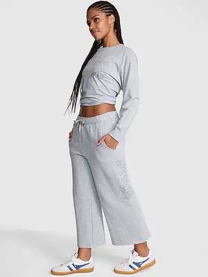 Pink Campus Fleece™ Cropped Wide-leg Sweatpants - Grey