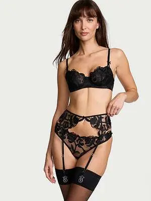 Victoria's Secret Dream Angels Pop Floral Embroidery Garter Belt - Print