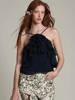 Victoria's Secret Avec Les Filles Ruffle Halter Neck Top - Blue