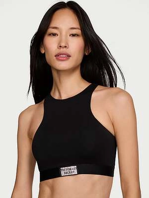 Victoria's Secret The T-shirt Cotton Shine Patch Unlined High-neck Bralette - Black