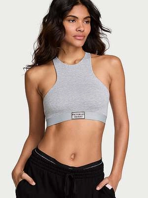 Victoria's Secret The T-shirt Cotton Shine Patch Unlined High-neck Bralette - Grey