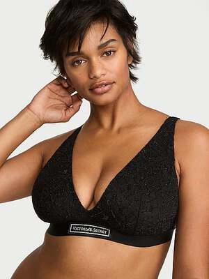 Victoria's Secret The T-shirt Lace Shine Logo Wireless Plunge Bralette Black