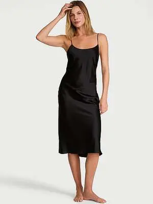 Victoria's Secret Satin Slip Midi Dress - Black