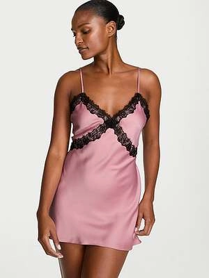 Victoria's Secret Satin Lace-trim Mini Slip Dress - Pink