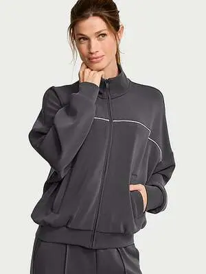 Victoria's Secret Vsx Featherweight Knit Full-zip Track Jacket - Black
