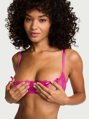 Victoria's Secret Very Sexy Rose Lace Bows Open-cup Balconette Bra - Pink
