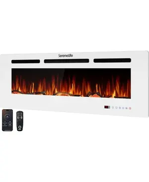 SERENELIFE 50" Electric Fireplace Heater With Led Flame - White
