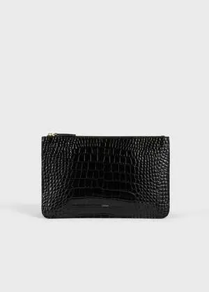 TOTEME Threefold Croco-embossed Clutch - Black