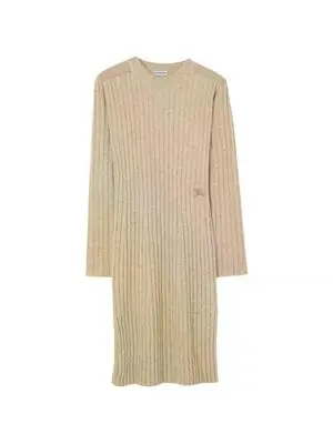 Burberry Rib-knit Wool Cashmere Dress With Equestrian Knight Design