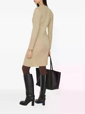 Burberry Rib-knit Wool Cashmere Dress With Equestrian Knight Design