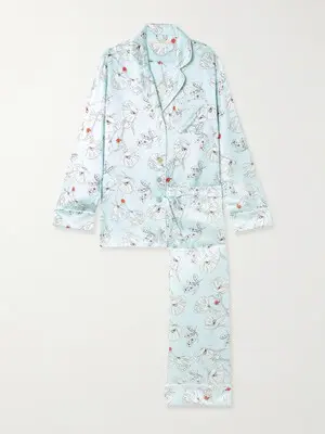Olivia Von Halle Lila Printed Silk-satin Pajama Set - Blue