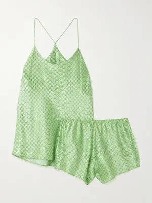 Olivia Von Halle Bella Polka-dot Silk-satin Pajamas - Green