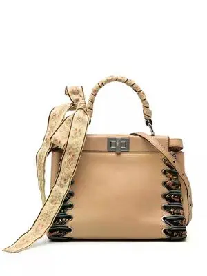 Fendi 2010-2025 Medium Leather Ribbon Whipstitch Peekaboo Satchel - Brown